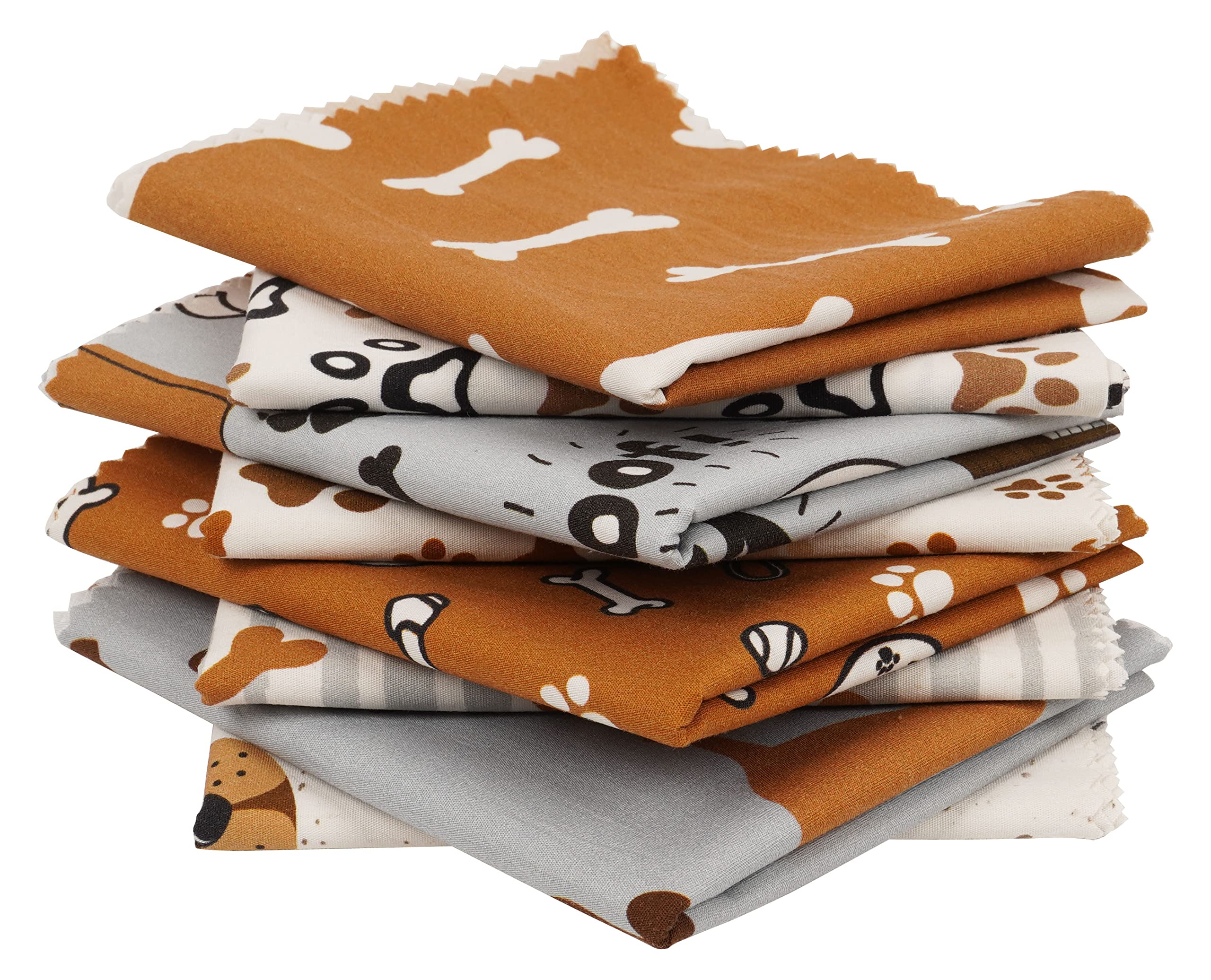 Soimoi 8 Pc Fat Quarter Bundle- Dog Print 18"x 22" DIY Patchwork- 100% Cotton Pre-Cut Quilting Fabric Gray-White- Brown