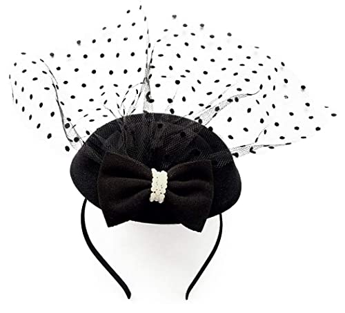 Coolwife Fascinator Hats Pillbox Hat British Bowler Hat Flower Veil Wedding Hat Tea Party Hat (E Black)