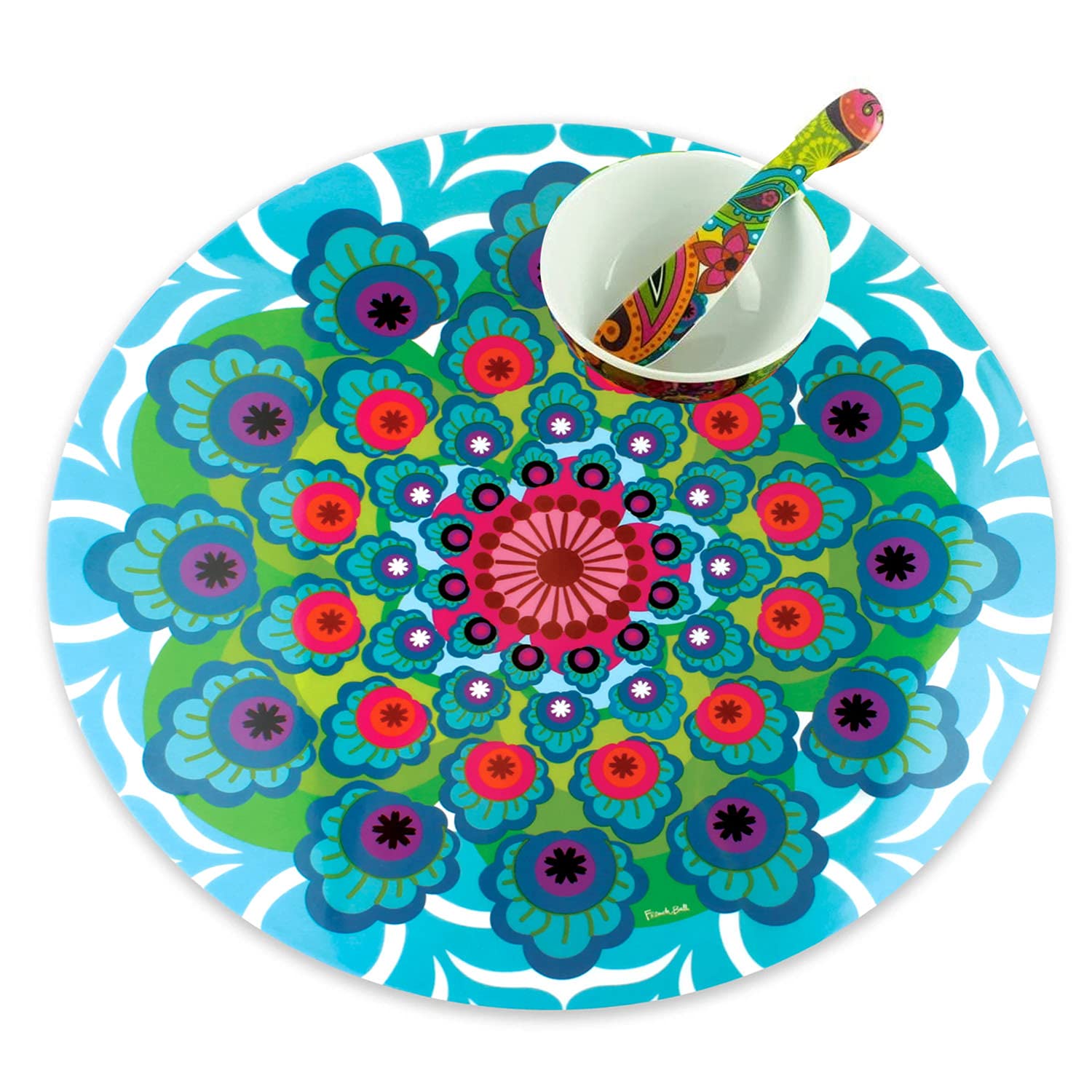 French Bull Lazy Susan Round Rotating Melamine Kitchen Pantry Cabinet Tableware Organizer-Platter, Turntable, Serving, 15-inch, Raj