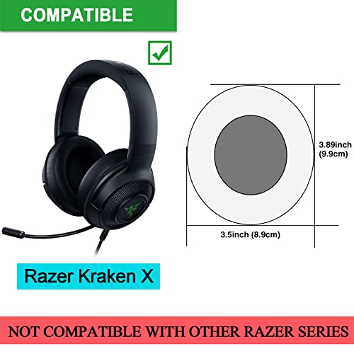 JARMOR Replacement Memory Foam & Protein Leather Ear Cushion Pads Cover for Razer Kraken X, Kraken X Ultralight, Kraken X Lite Over-Ear Headphones ONLY - Oval ( Grey )