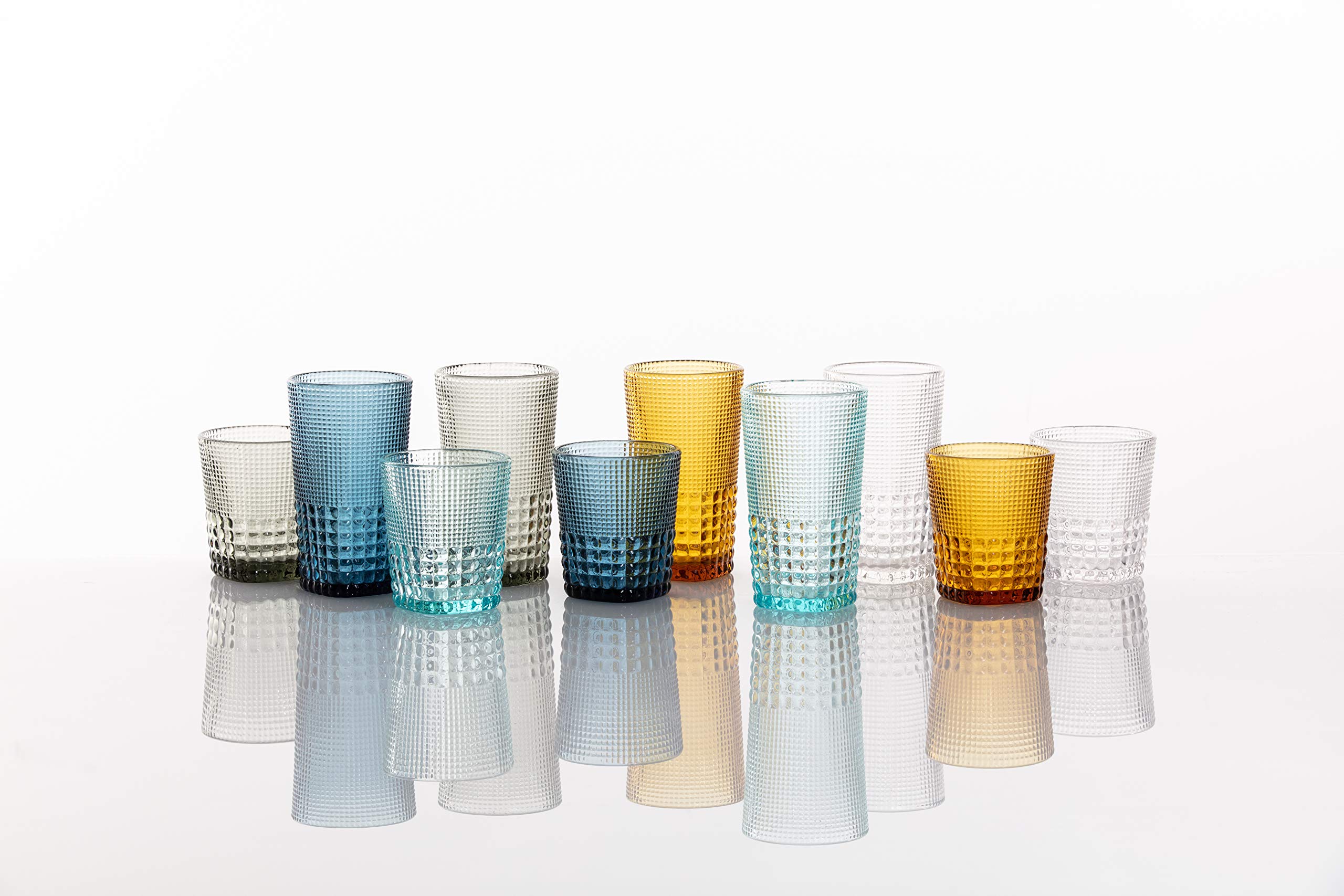 Fortessa Malcolm Double Old Fashioned Cocktail Glass 6 Pack, 11.5-Ounce, Pool Blue