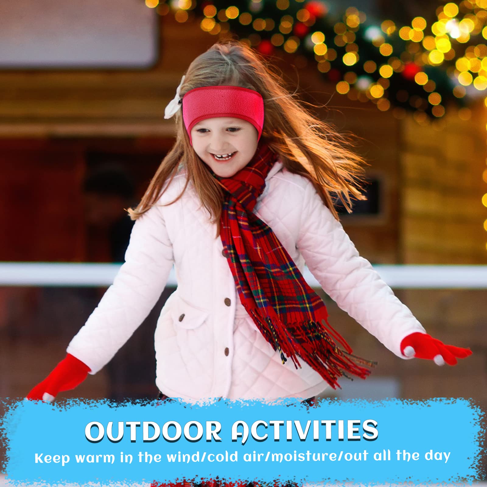 Ear Warmers 4 Pieces Kids Fleece Winter Headbands Running Ear Muffs Elastic Ponytail Headband for Children Skiing Riding Outside