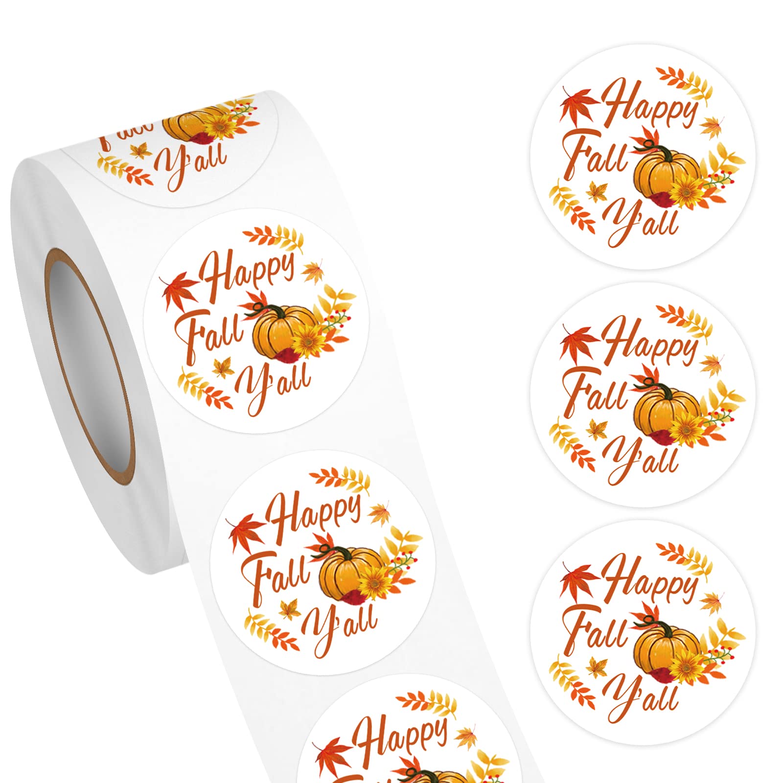 Heyfibro 500 PCS Happy Fall Y'all Stickers, 1.5 Inch Thanksgiving Stickers Label for Packing, Party, Bags, Boxes(Pumpkin)