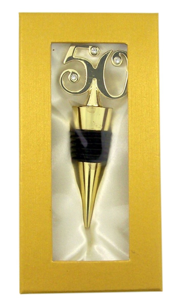 Gold Toned Metal 50 Charm Top Wine Bottle Stopper, 3 1/2 Inch