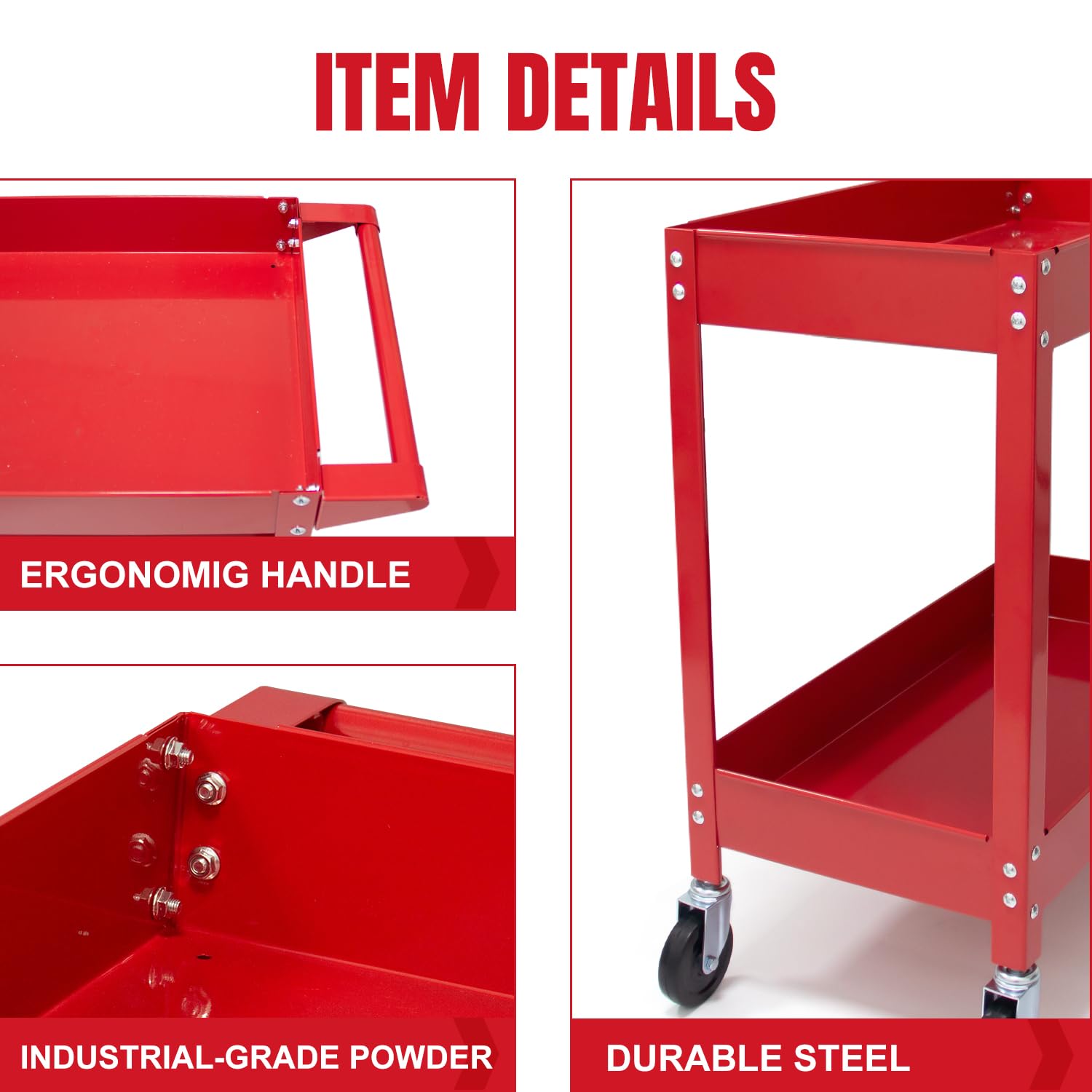 Generic 2 Tier Utility Service Cart 300 lbs, Steel Rolling Tool Cart on Wheels,Load Capacity for Mechanic Garage Warehouse Workshop & Repair Shop,Red