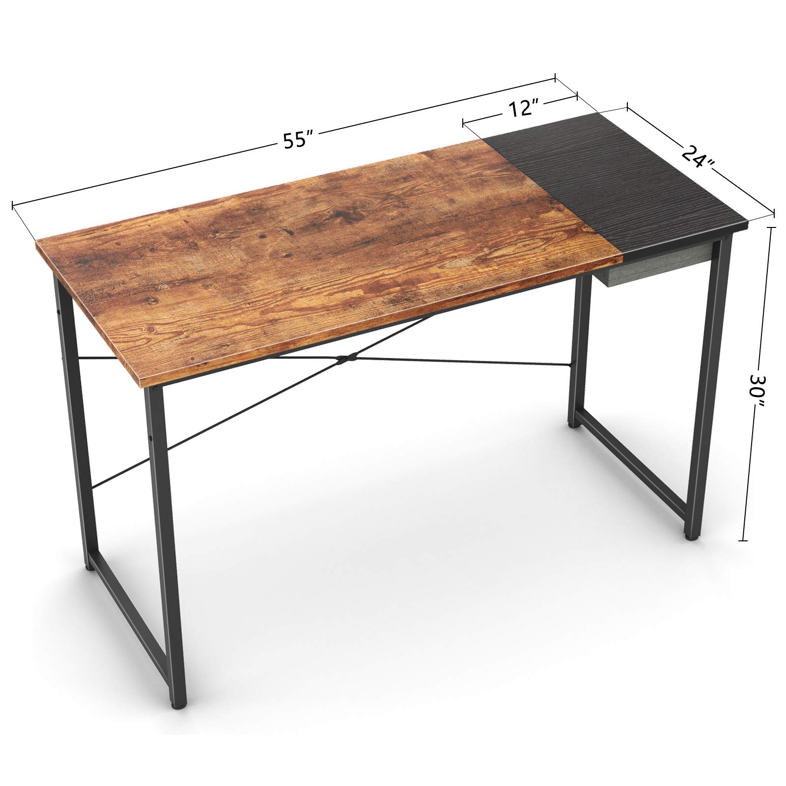 Cubiker Computer Desk 55" Home Office Writing Study Laptop Table, Modern Simple Style Desk with Drawer, Rustic Black