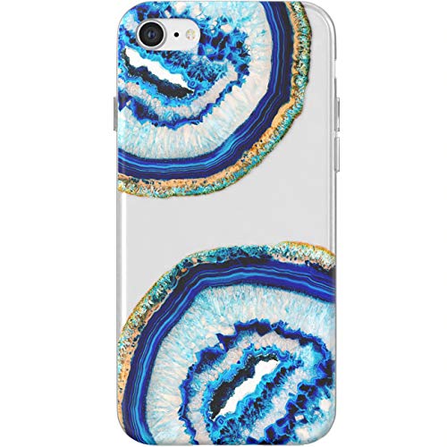 Toik Slim TPU Case for Apple iPhone 11 Pro Xs Max Xr 10 X 8 Plus 7 6s 5s SE Silicone Flexible Cover Women Mineral Slices Girls Geode Gift Lightweight Design Blue Protective Agate Print Clear