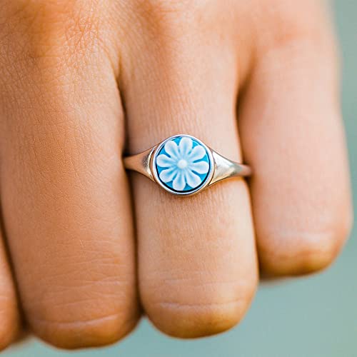 Pura Vida Silver-Plated Cameo Flower Stackable Ring - Brass Base, Stylish Design - Size 5