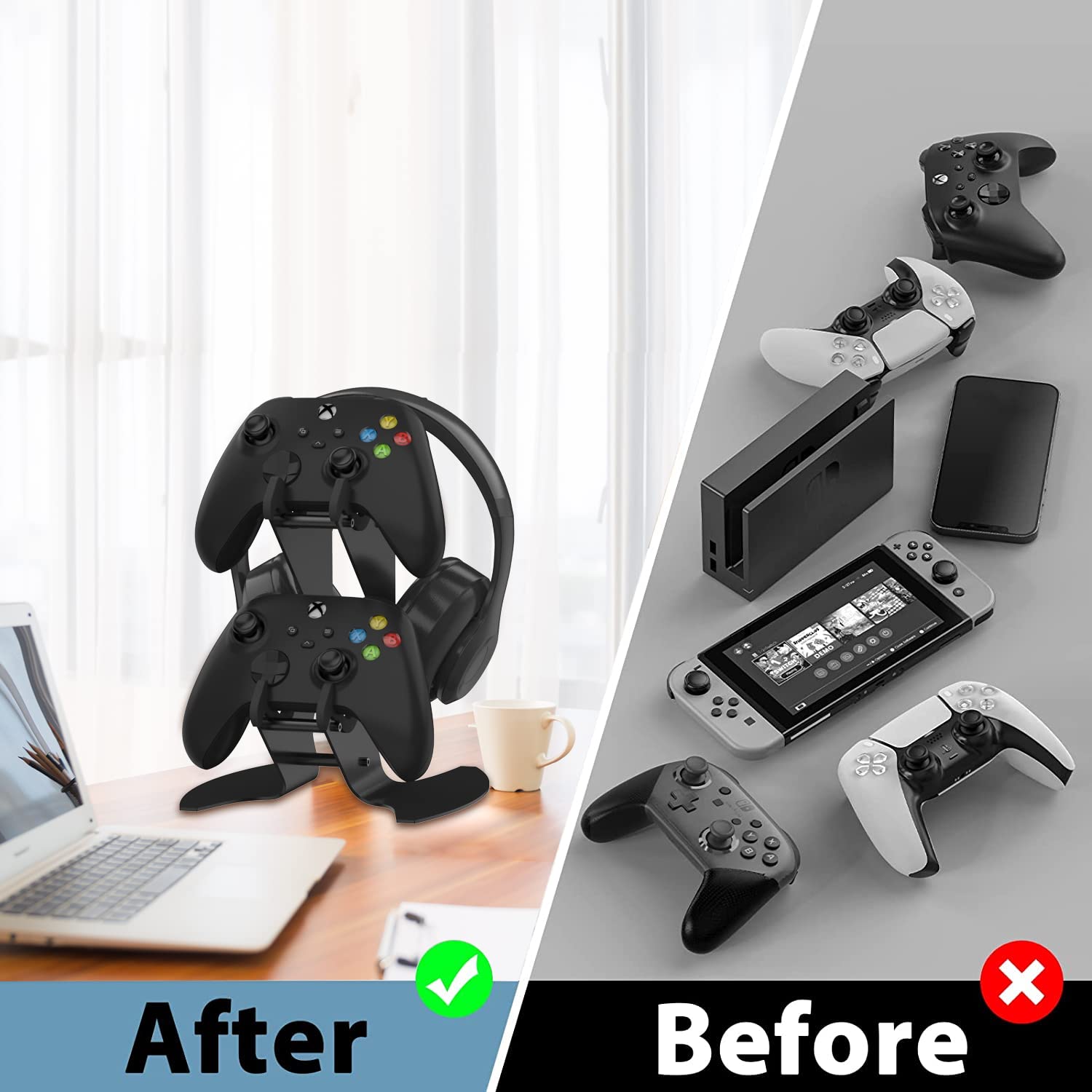 DOYO Xbox Controller Stand Holder for Xbox/ Switch/ PS4/ PS5/ Headset - Controller and Headphone Stand Soporte de Audifonos for Universal Gamepad Accessories
