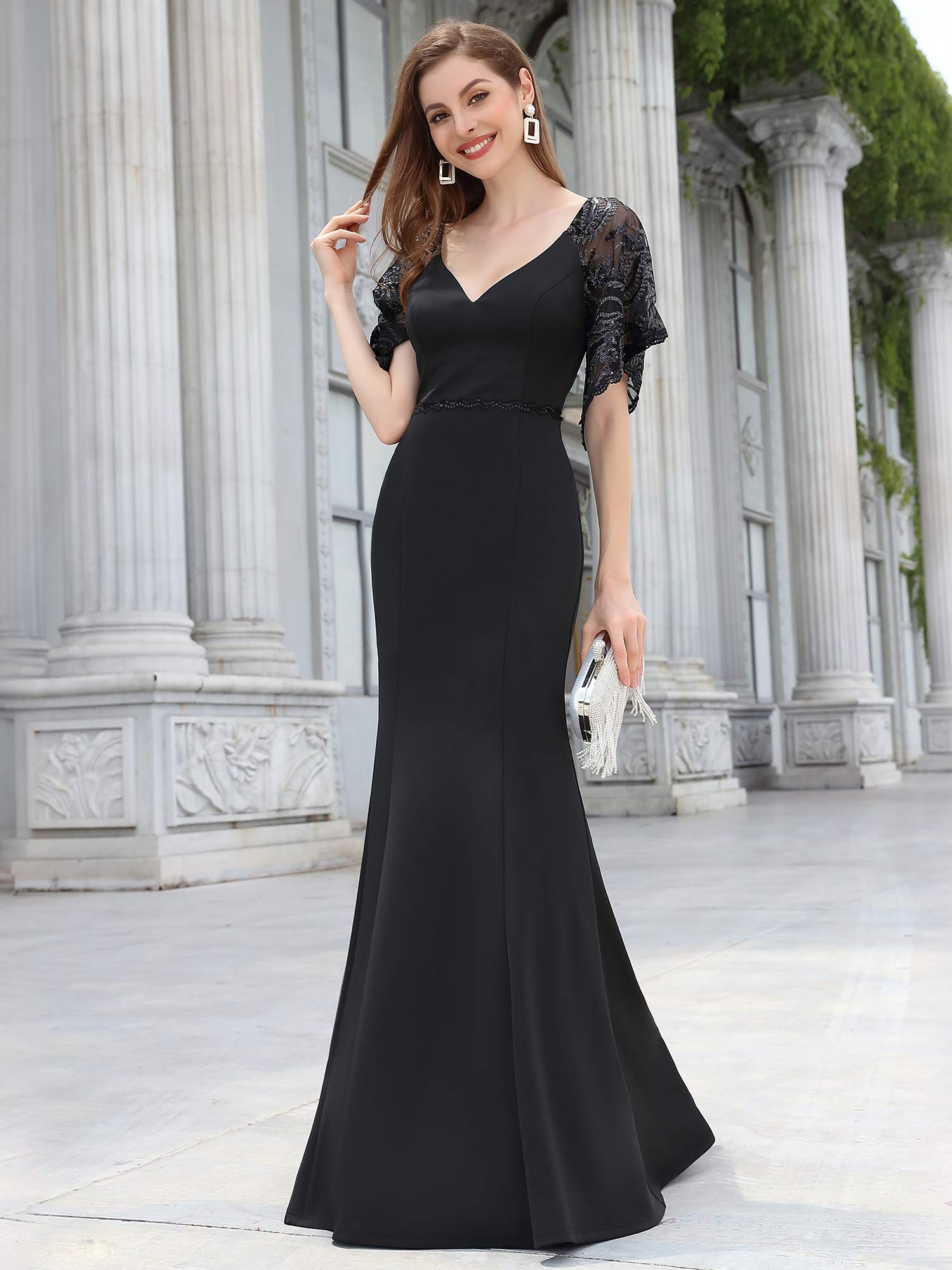 Ever-Pretty Evening Dress for Women Formal Long Bridesmaid Dress for Wedding Guest Black US16