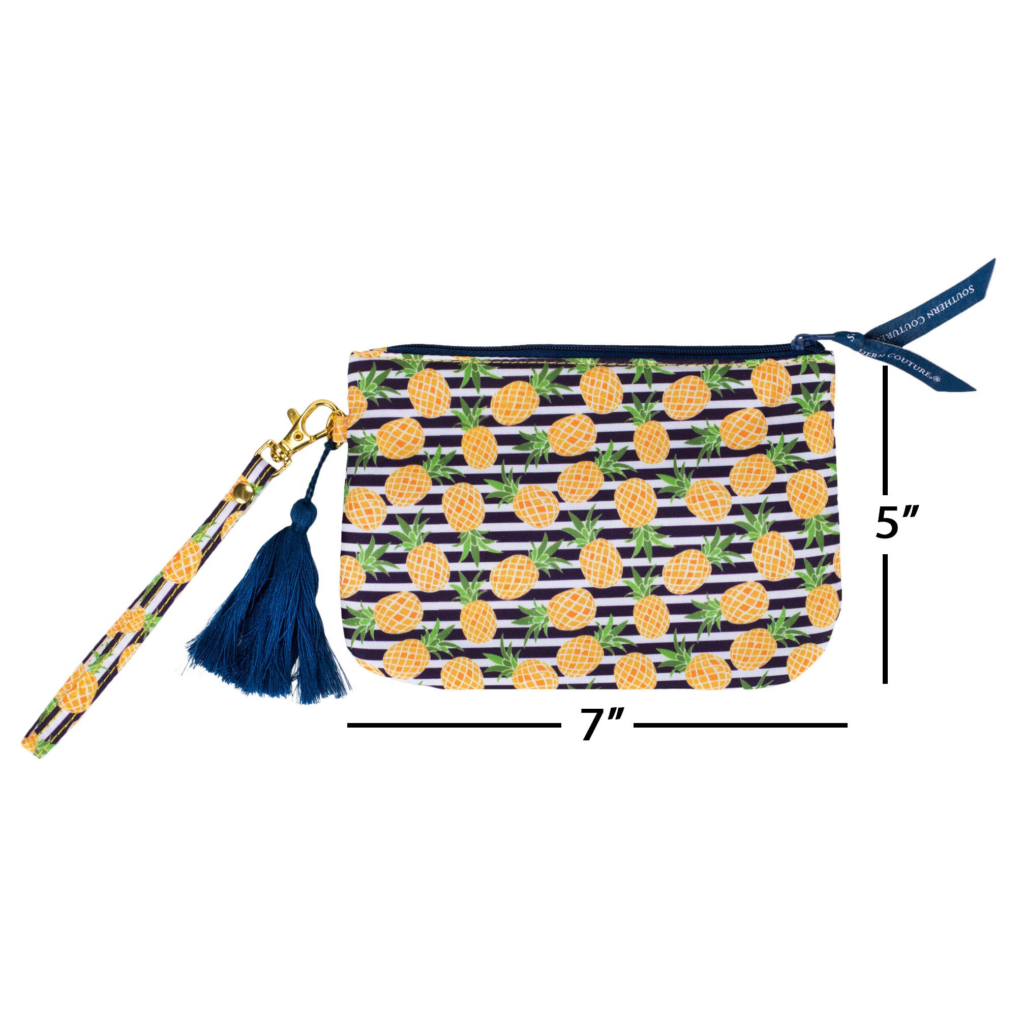 Southern Couture Pineapples Stripe Yellow and Navy Blue 7 x 5 Polyester Phone Wristlet Handbag