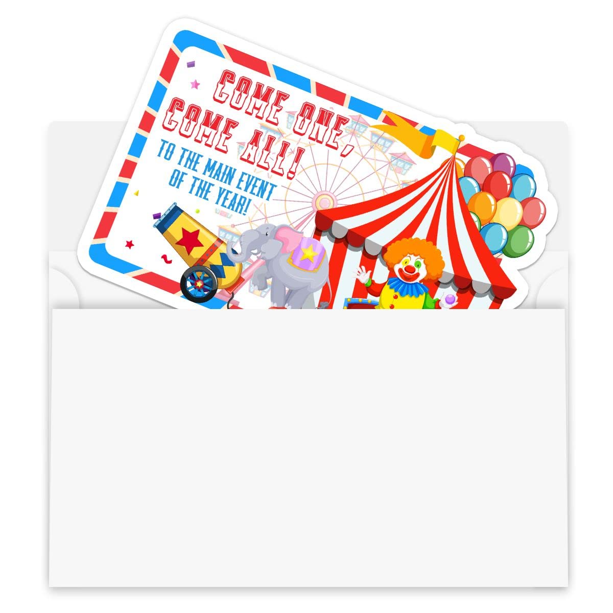 MUZRUYOU Carnival Circus Birthday Party Invitations card for Kids with Envelopes, Carnival Circus Party Supplies(20set