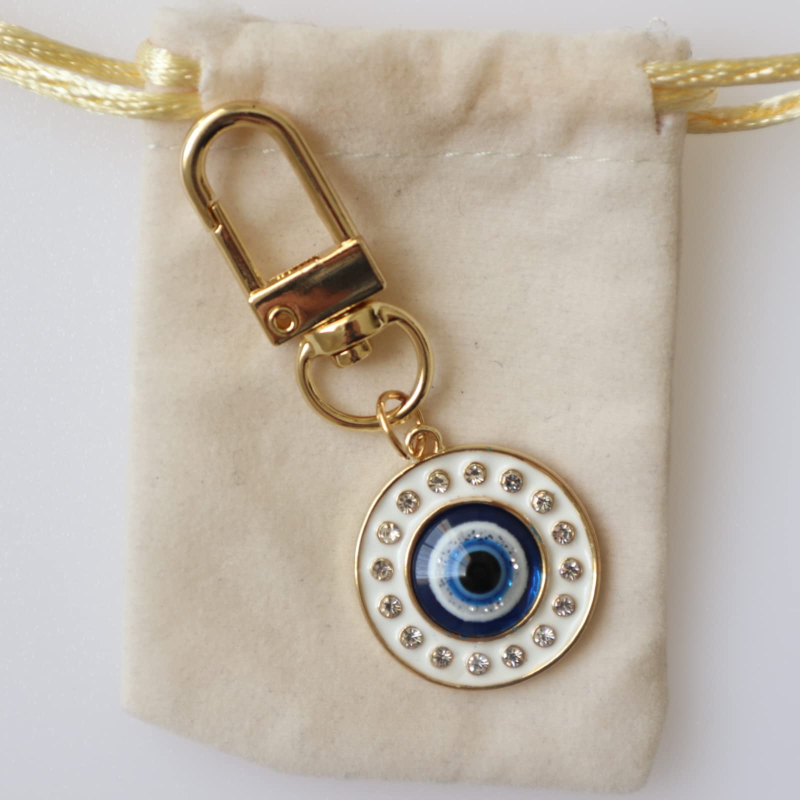 Cute Jewelry Evil Eye Keychain Good Luck Key Chain for Women Charms for Car Keys Holder (White)