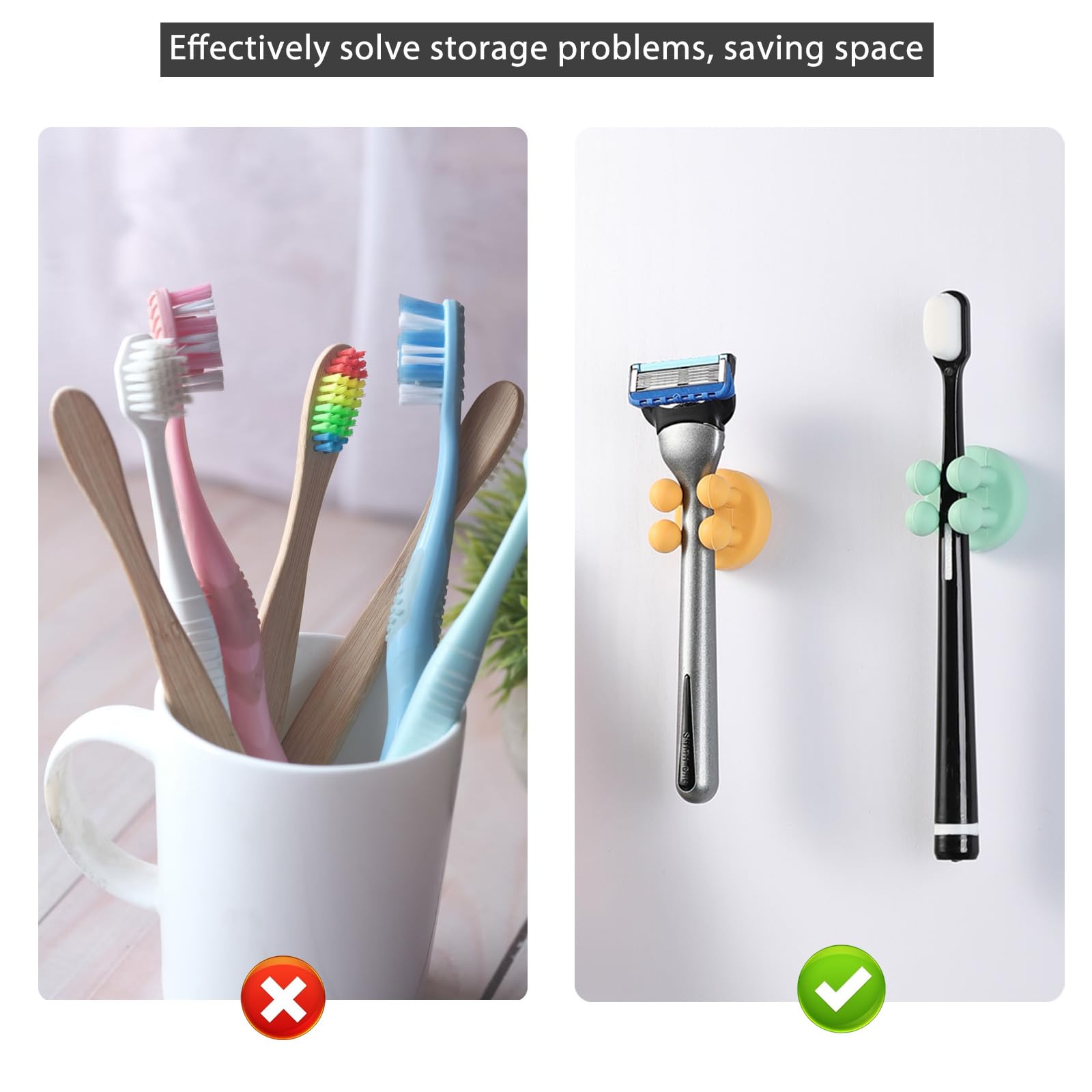 iBetterLife Silicone Toothbrush Holders for Bathrooms - 6Pcs Razor Holder for Shower Wall Mounted Self Adhesive Multifunctional Cute Hook for Kids Hanging Tooth Brush for Kitchen Living Room Office