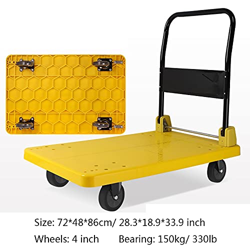 Generic Cart Folding Platform Truck Plastic Deck and Metal Handle Hand Cart with Wheels Foldable Push Trolley for Luggage Parcel Tools Moving Platform Truck Cart (Size : Small-Silent)
