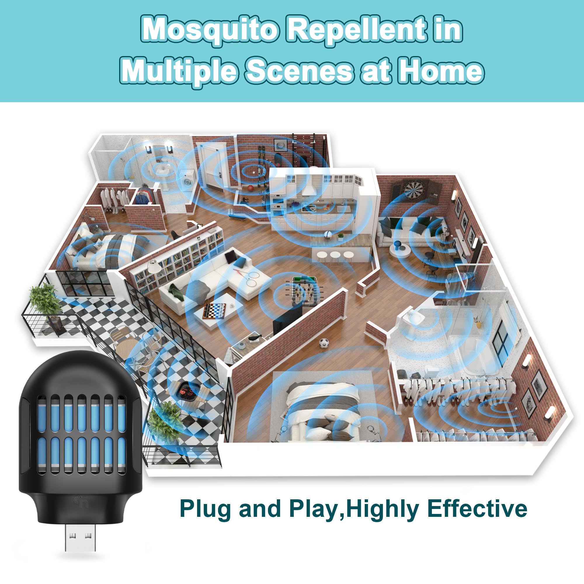 Moskiller Mosquito Repeller,USB Powered Mosquito Repellent Outdoor Indoor, Included 10 Pcs Refill, DEET-Free, Highly Effective for Home, Bedroom, Office,Camping, Travel