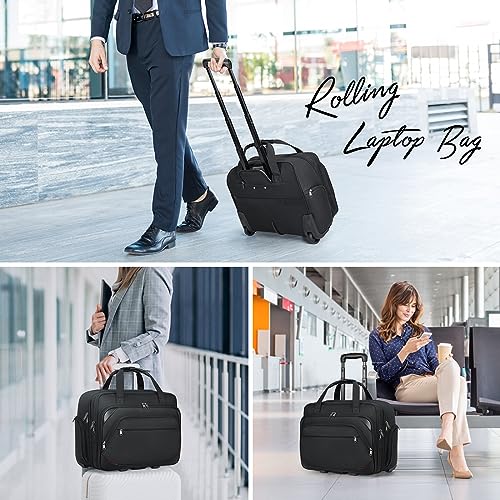 Rolling Laptop Bag Women Men Rolling Briefcase for Women with Wheels 17.3 Inch Rolling Computer Bags Laptop Case for Work Travel Business Laptop Roller Bag Overnight with RFID Pockets Carry on, Black