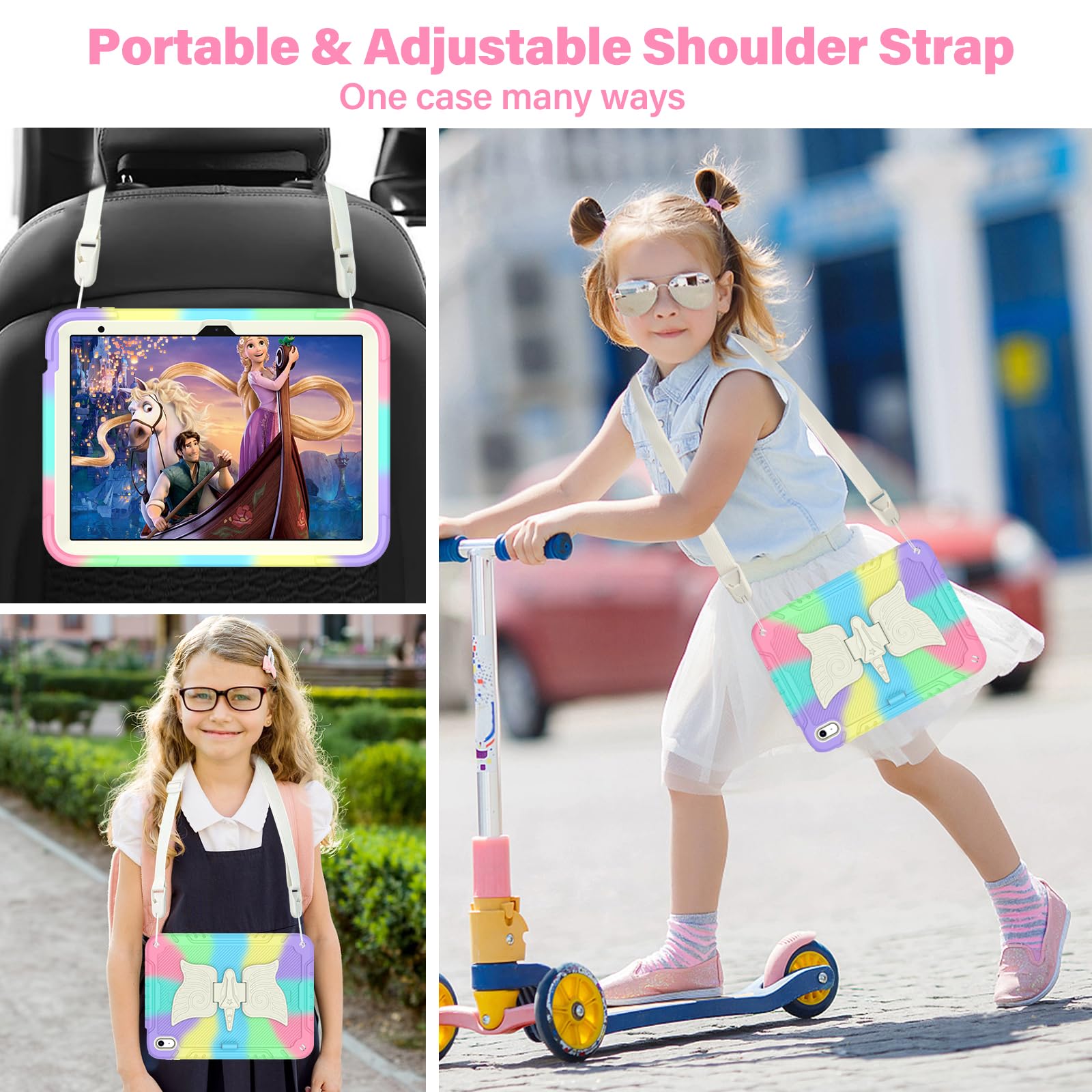 HAIKEDZ Case for iPad 9th Generation iPad 8th/7th Generation, iPad 10.2 2021/2020/2019 Case, with Pencil Holder Kickstand Shoulder Strap Durable Shockproof Protective for Kids Boys(Black+Purple)