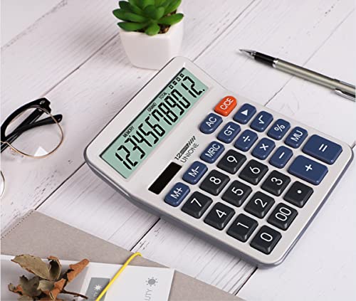 Large LCD Calculator, Dual Power Desktop Business, High School, UNIONE CX-950 4.7×6inch