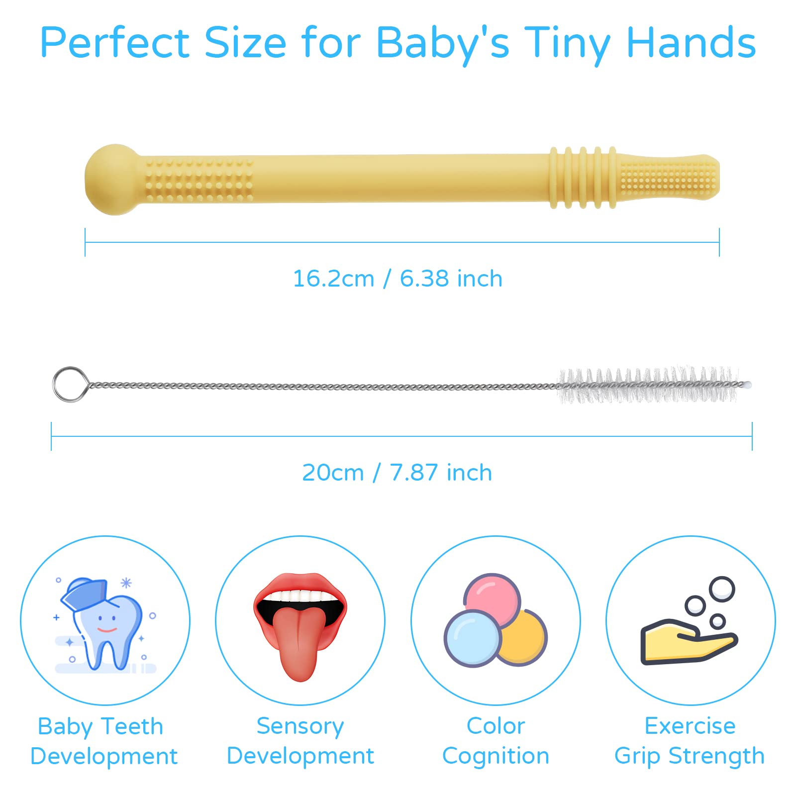 HAILI XMGQ Hollow Teething Tubes for Babies,6 Pack Chewy Straw Toy,Safe Silicone Baby Teethers Teething Toy 0-6 Months 6-12 Months