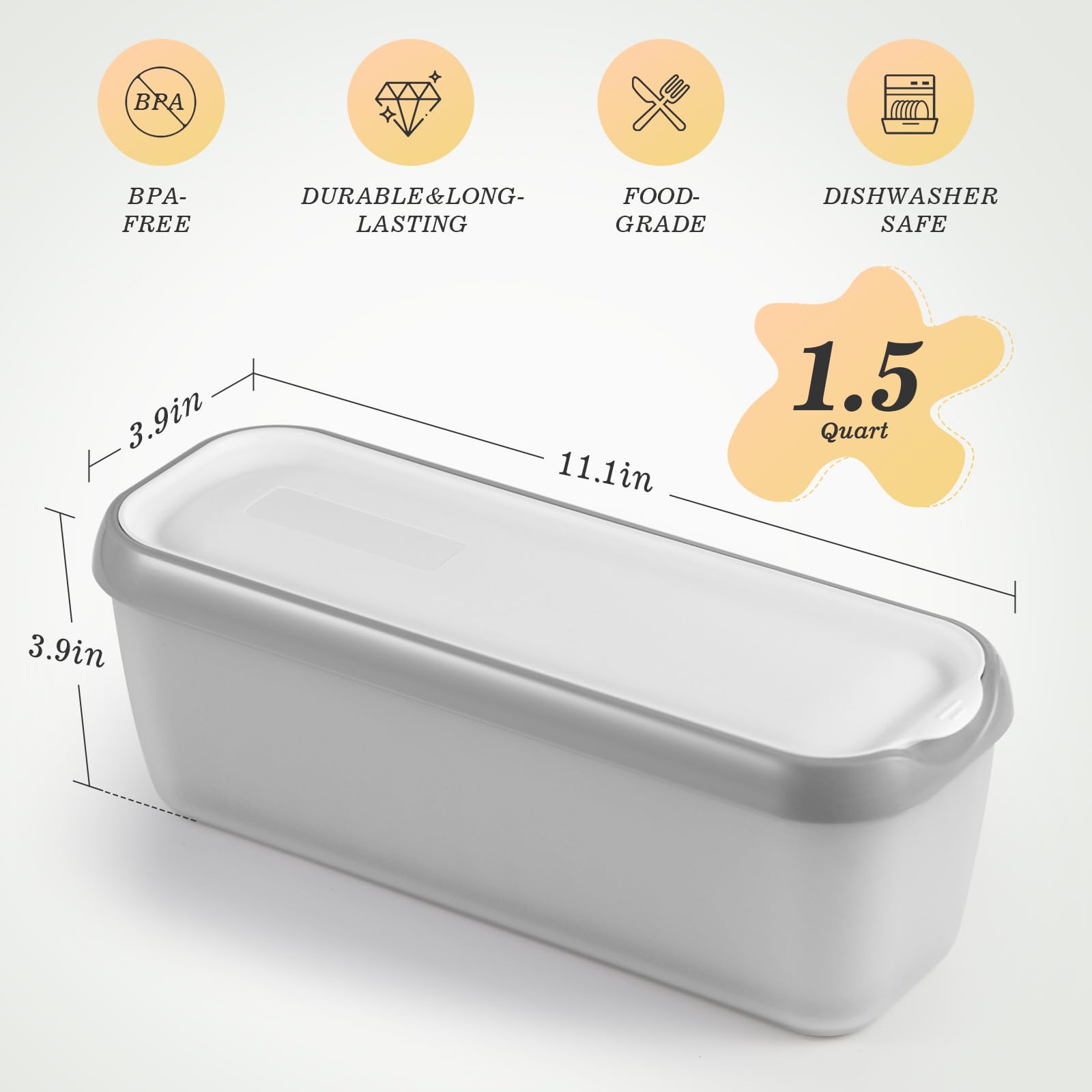 Ice Cream Containers,2Pack Ice Cream Containers for Homemade Ice Cream(1.5 Quart Each),Reusable Plastic Ice Cream Tubs Storage Containers Ice Cream Cups with Lids for Freezer
