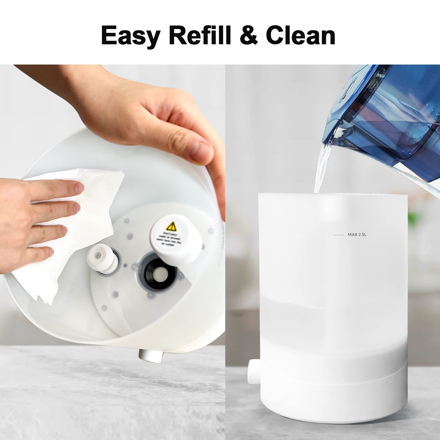 Roto Top Fill Humidifiers for Bedroom, Cool Mist Ultrasonic Quiet Humidifier with Essential Oil Diffuser, Last Up to 22 Hours, Auto Off, Adjustable Output Mist & 360° Rotation Nozzle - 2.5L
