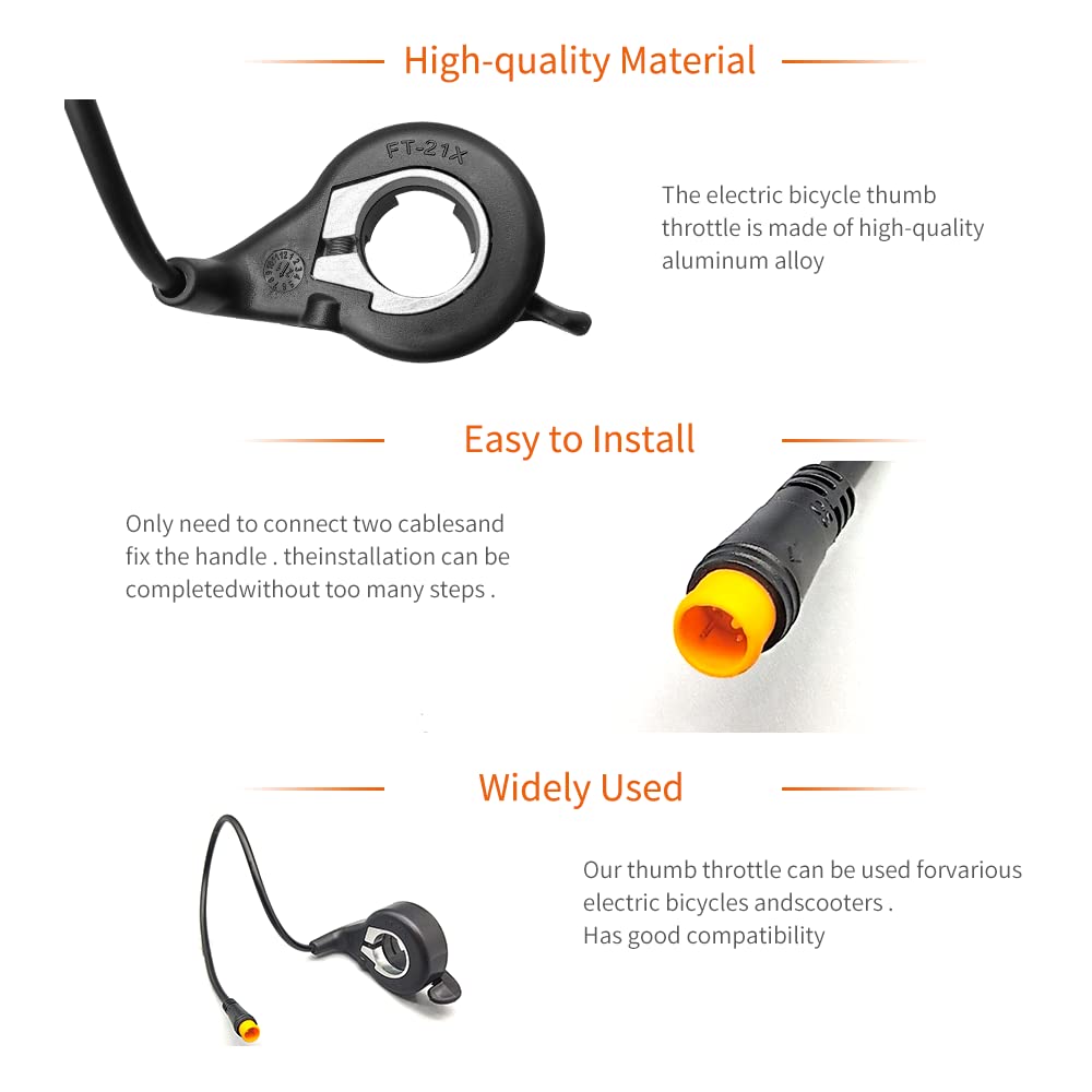 Electric Bicycle Thumb Throttle WUXING, FT-21X Finger Throttle, 12-72V Universal,Speed Control for Ebike Pocket Razor Scooter Accessories Part, (Waterproof Plug(WP-3Pin))