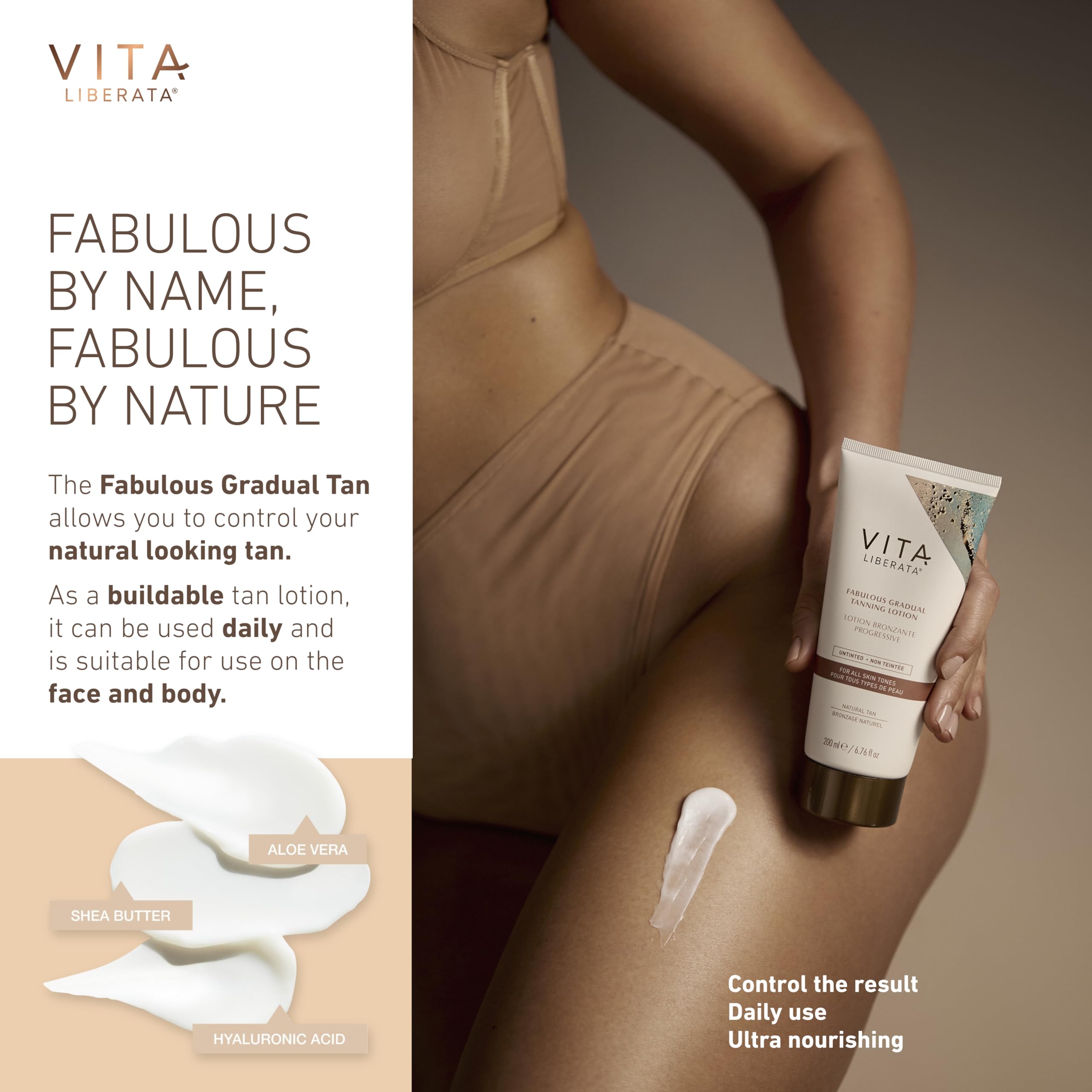 Vita Liberata Fabulous Gradual Tanning Lotion - Buildable Formula, Sun-Kissed Tan, Untinted For Minimal Transfer, Lasting Finish, Formulated with Hyaluronic Acid, 6.76 fl oz