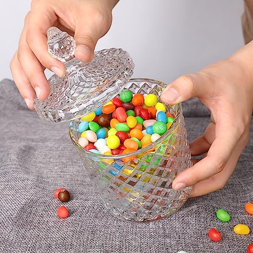 INFTYLE Glass Candy Dish with Lid 1pcs 20oz Large Crystal Glass Candy Jar Jewelry Box Dappen Dish Cookie Jar for decorative storage gift idea