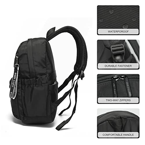Reqinqin Kids Backpack Girls and Boys Waterproof School Backpack Suitable for Age for Over 6 years old Lightweight Travel Children Black backpack (Black)