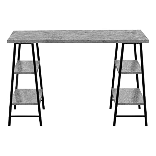 Monarch Specialties 7526 Computer Desk, Home Office, Laptop, Storage Shelves, 48" L, Work, Metal, Laminate, Black, Contemporary, Modern Desk-48 L Grey Stone-Look, 47.25" L x 23.75" W x 30" H