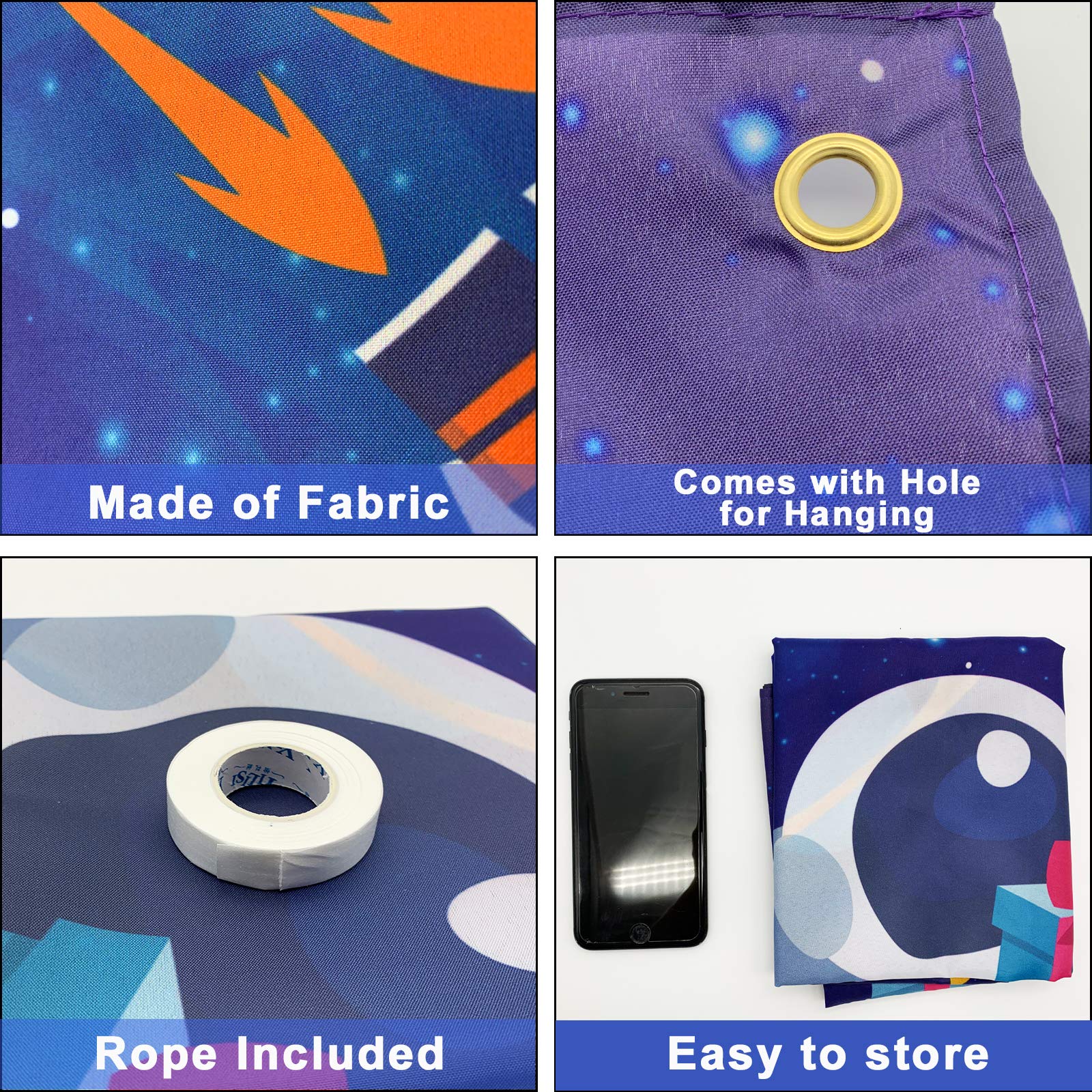 Space Happy Birthday Backdrop, 6x3.6ft Astronaut Rocket Birthday Banner, Space Party Decorations for Children's Birthday Galaxy Planet Party