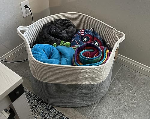 Design XXXLarge 84L Cotton Rope Basket, 22" x 14" Woven Baby Laundry Blanket Basket,Baby and Dog Toy Basket with Handle Storage, Comforter Cushions Thread Laundry Hamper
