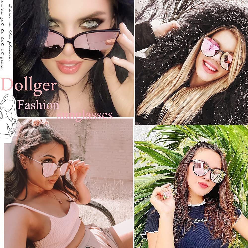 Dollger Polarized Cat Eye Sunglasses for Women Trendy mirrored Oversized UV Protection Fashion 90s Sunglasses PINK Shades