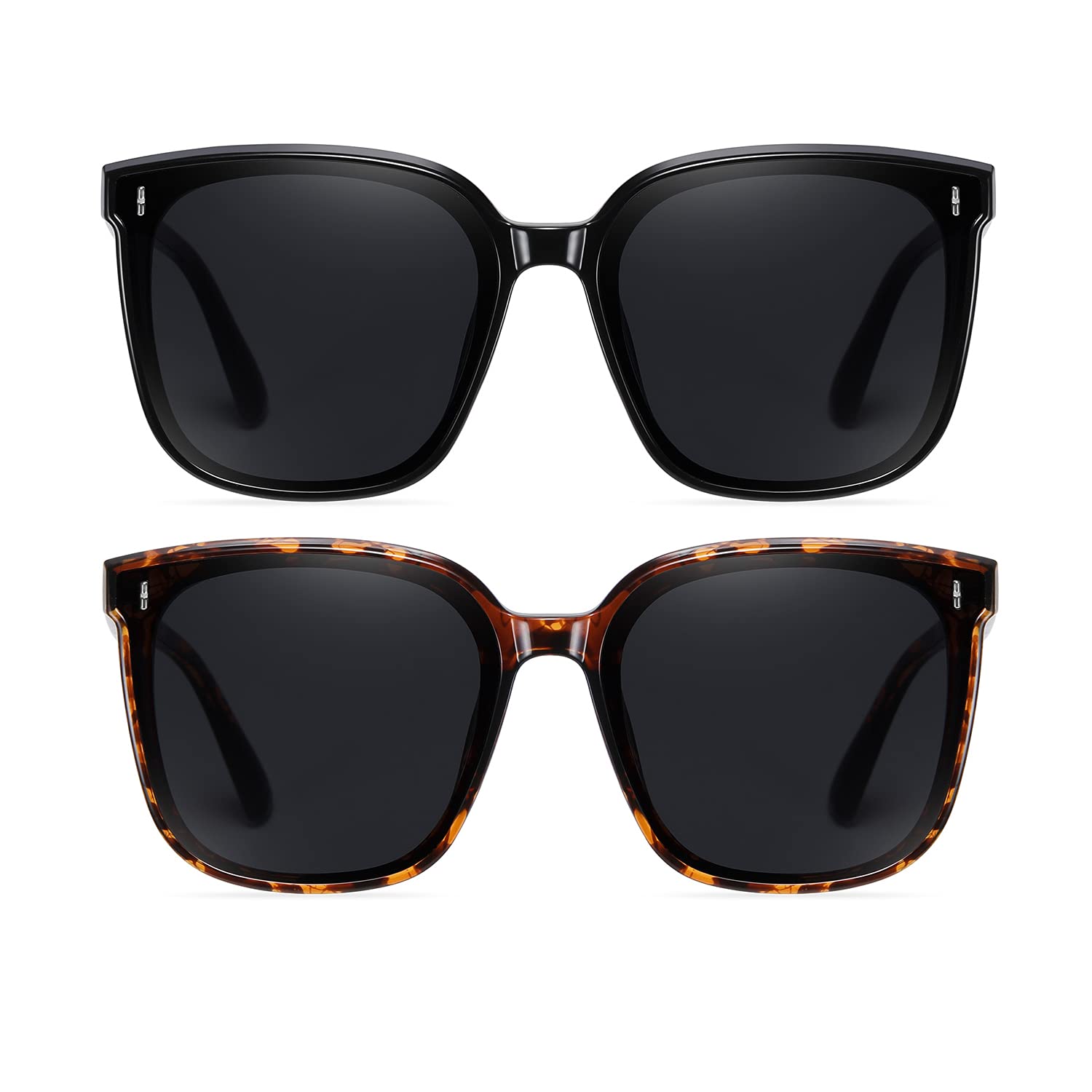Dollger Retro Oversized Square Sunglasses for Women Trendy Classic Style Sun Glasses UV400 Protection 2 Packs