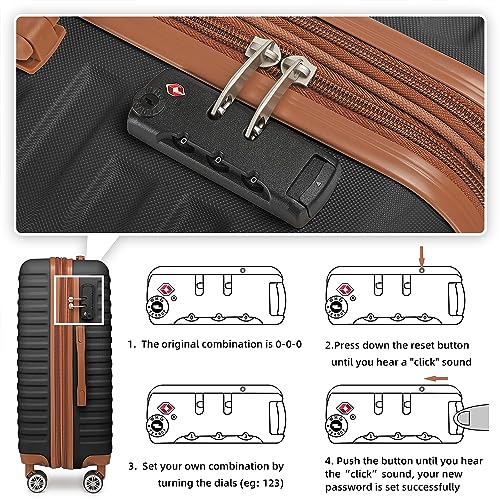 LARVENDER Luggage Sets 4 Piece, Expandable(Only 24"&28") ABS Suitcase with 360° Spinner Wheels, Durable Luggage Sets Clearance Carry On Luggage Suitcase Set For Women Men, Black