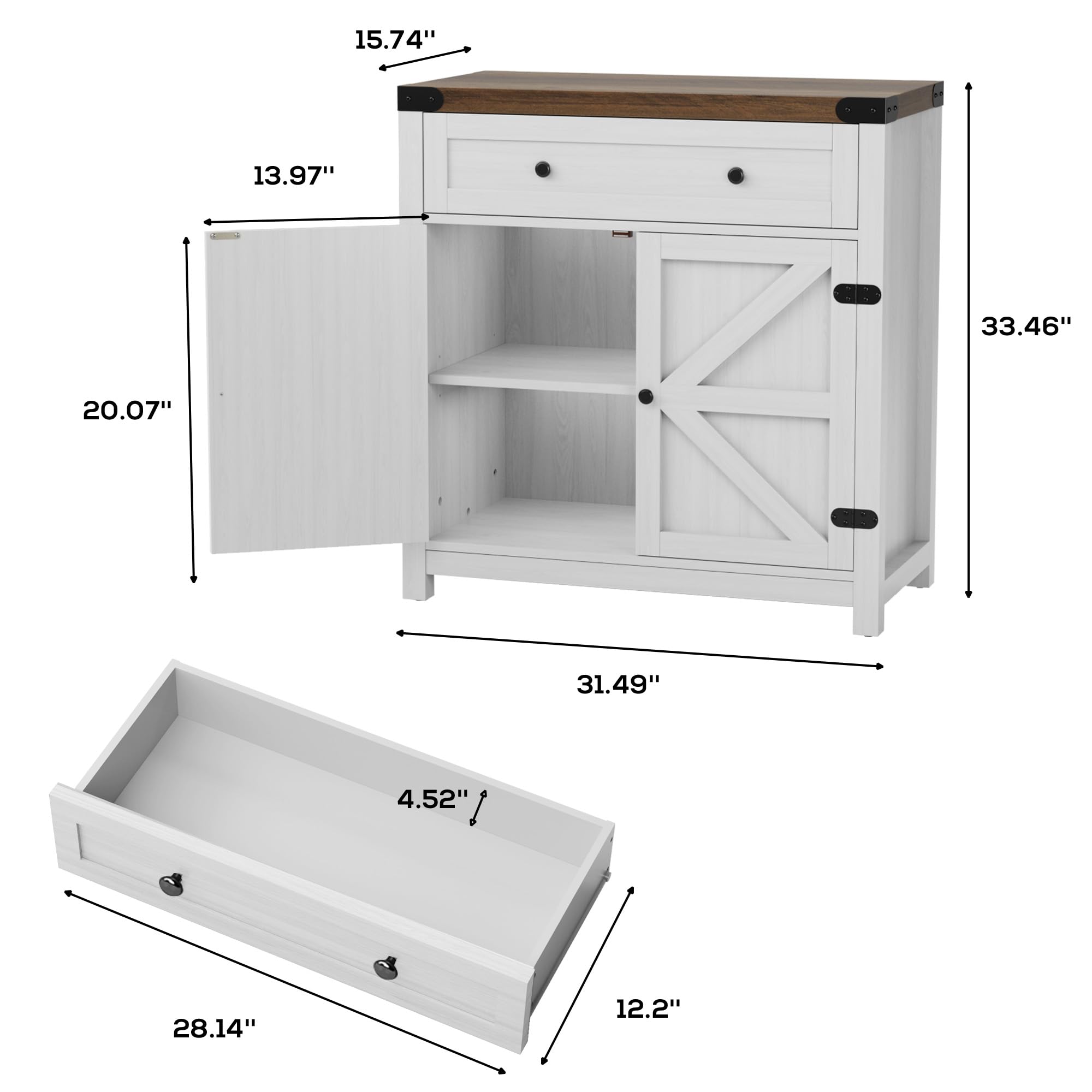 JUMMICO Coffee Bar Cabinet Farmhouse Kitchen Sideboard Buffet Cabinet with Drawer and Adjustable Shelf Barn Door Storage Cabinet for Kitchen, Dining Room, Bathroom, Entryway(White)