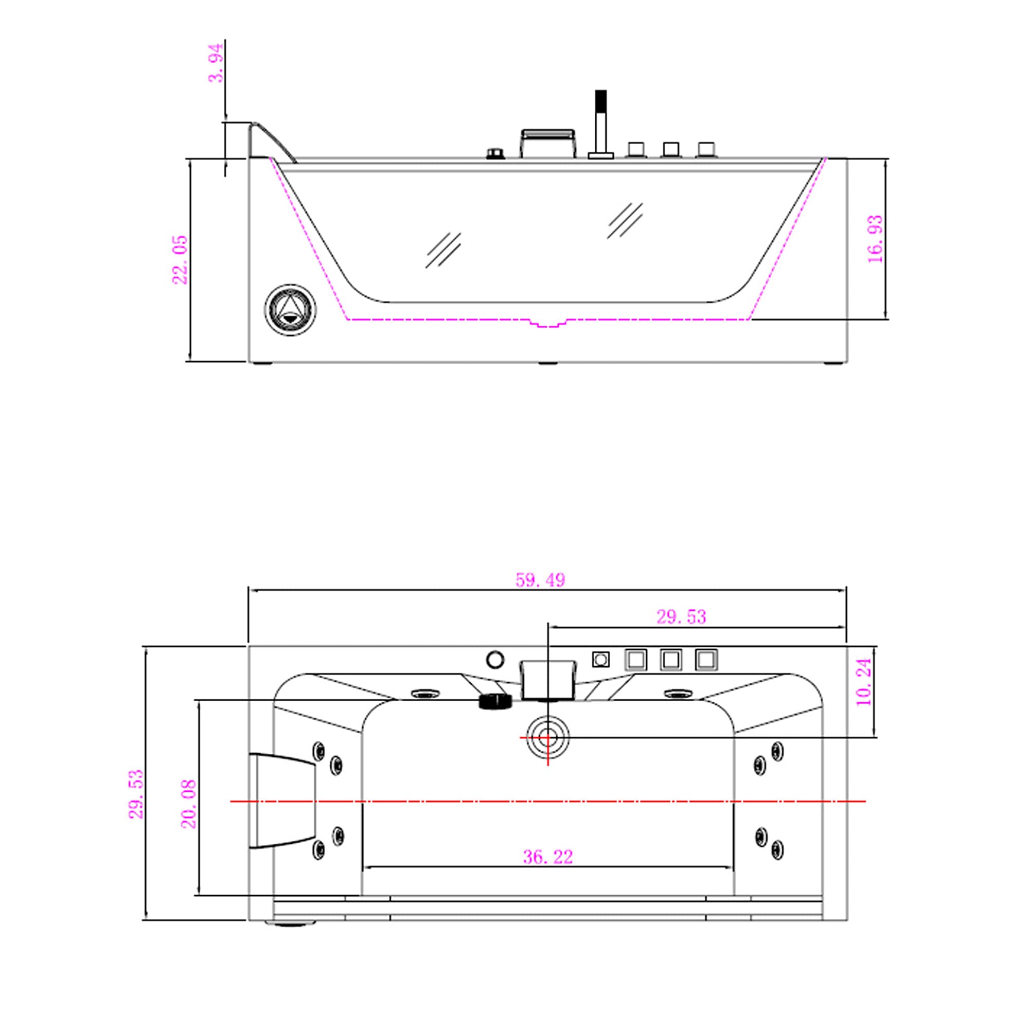 Empava Whirlpool Bathtub Massage Soaking SPA Chromatherapy Jets Tub Model 2021 67JT408