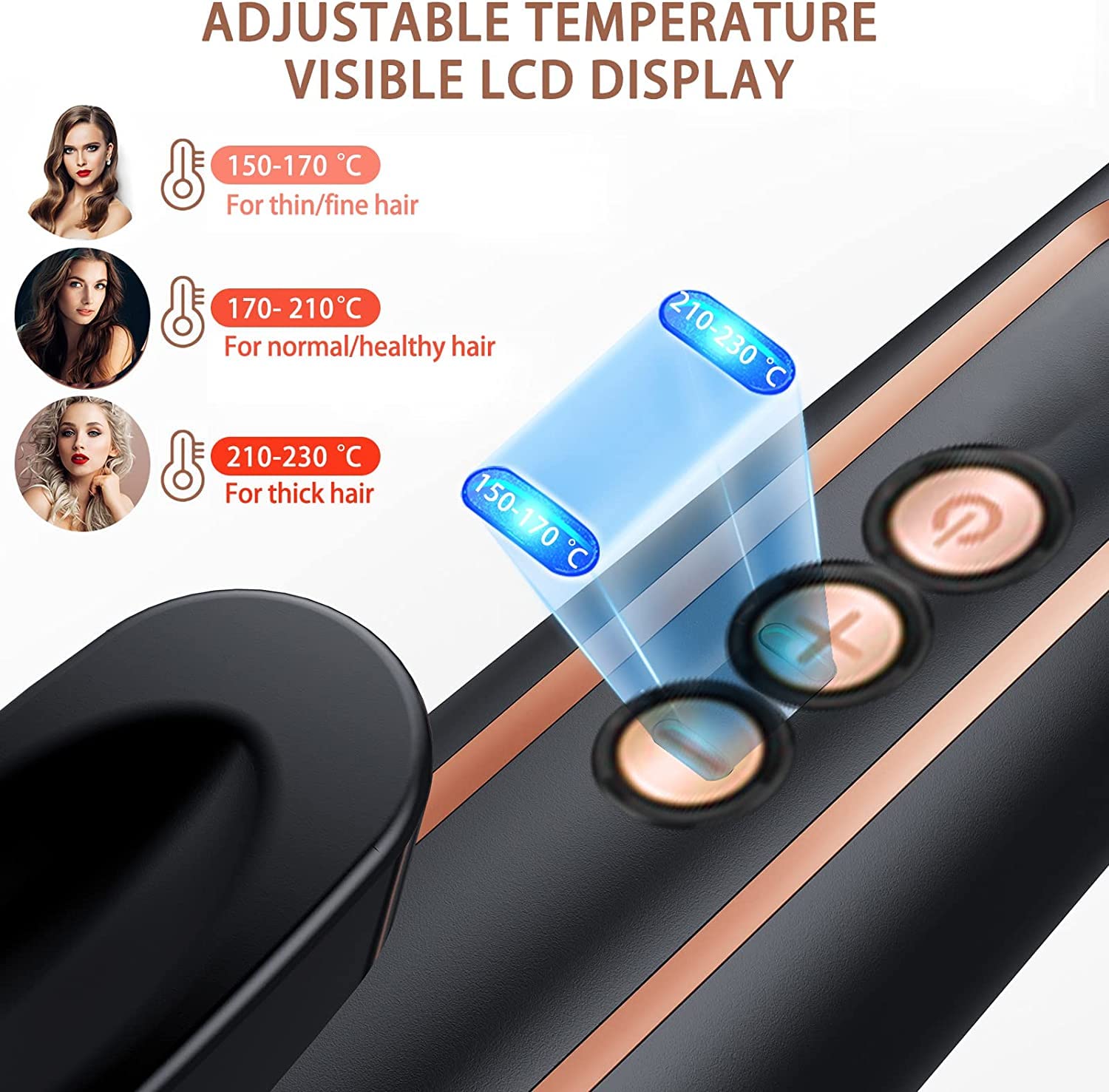 Hair Curling Iron, 5 in 1 Curling Wands Set with Interchangeable 0.35''-1.3'' Barrels for Curly Hairstyle, 30s Heat Up, 180-450°F Temp Adjustment, Glove & Clips Included