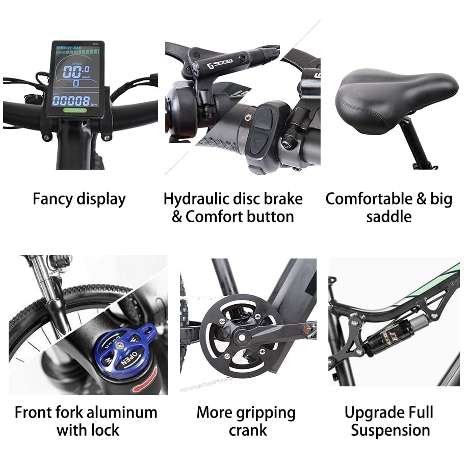 Electric Mountain Bikes for Adults 27.5'' Electric Bicycle, Hydraulic Brakes, 500W BAFANG Motor Ebike with 13ah Removable, Full Suspension E-MTB, 9-Speed Gears (Black BF)