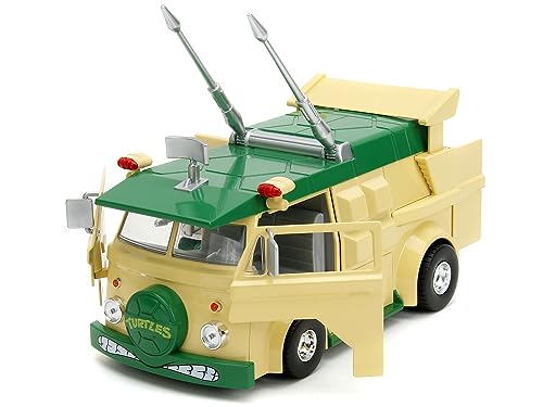 Party Wagon Green and Beige and Donatello Diecast Figure TMNT Hollywood Rides Series Diecast Model by Jada 34529