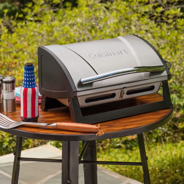 Cuisinart CGG-059A Grillster 8,000 BTU Portable Propane Tabletop Gas Grill | Gas One 4 ft Propane Hose 1lb to 20lb Adapter Hose Bundle