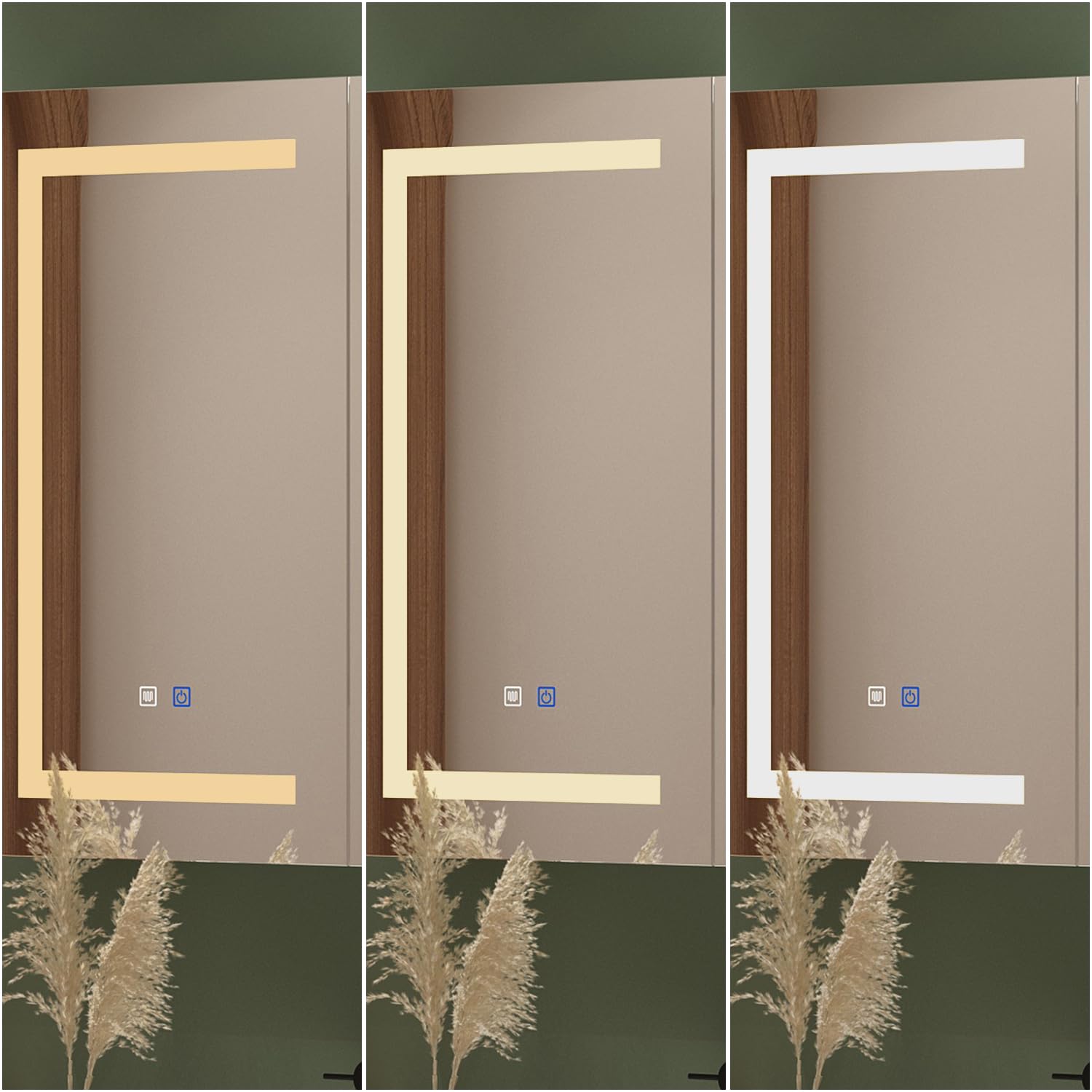 MOUMON Medicine Cabinet with Mirror for Bathroom, LED Lighted Mirror Cabinet with Anti-Fog, Wall-Mount Bathroom Mirror with Storage Shelves, Adjustable Lights, 2 Doors, White, 5.1”D x 35.4”W x 31.5”H