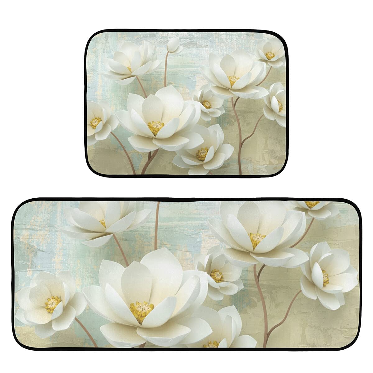 Flowers Buds Magnolia Kitchen Rugs and Mats Set 2 Piece Non Slip Washable Runner Rug Set of 2 for Floor Home Decor Sink Kitchen Laundry