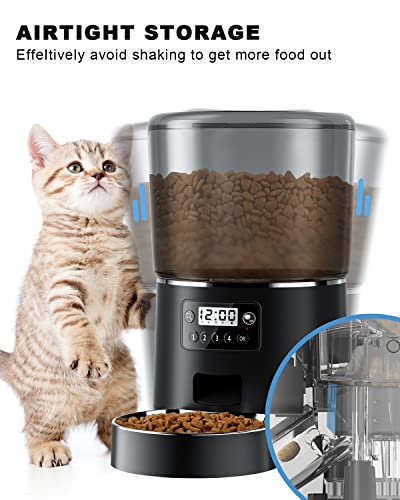 Tomxcute Automatic Cat Feeders, 4L Cat Dry Food Dispenser, Auto Dog Feeder Small Timed Pet Feeder with Stainless Steel Bowl, Push-Type Clog-Free Design, 1-4 Meals Portion Control for Cats and Dogs