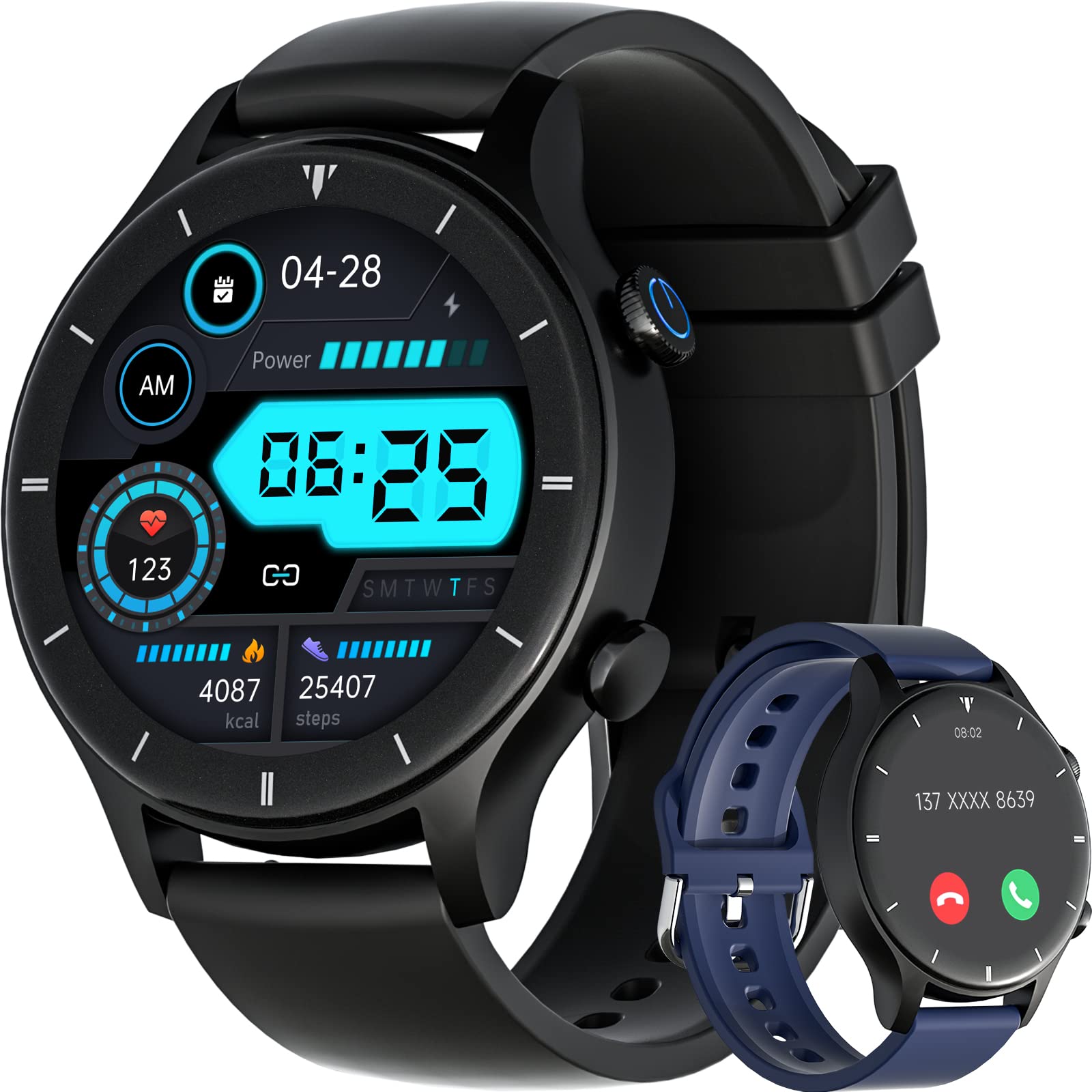 G-TiDE Smart Watch, Answer/Make Call, 300mAh Big Battery Smartwatch, VC52 Heart Rate Blood Oxygen Temperature Fitness Tracker, Bluetooth5.2 Smart Watch for Android/iOS, IP68 Waterproof, Black