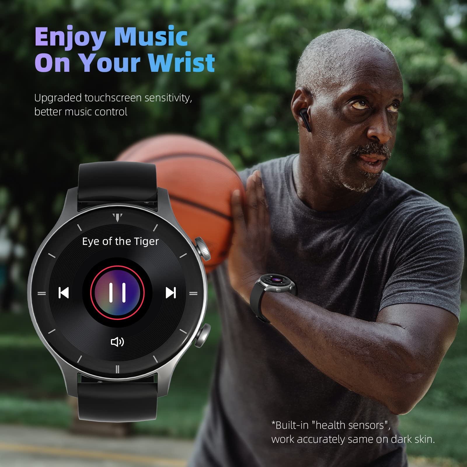 G-TiDE Smart Watch, Answer/Make Call, 300mAh Big Battery Smartwatch, VC52 Heart Rate Blood Oxygen Temperature Fitness Tracker, Bluetooth5.2 Smart Watch for Android/iOS, IP68 Waterproof, Black