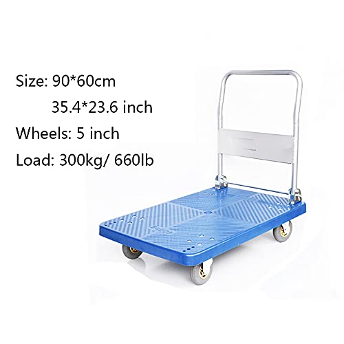 Generic Platform Hand Truck Platform Truck Large Folding Push Cart with Metal Handle and 4 Wheels for Home Bookstore Moving Trolley 660lbs Weight Capacity Push Dolly for Loading (Size : 6inchwheels-