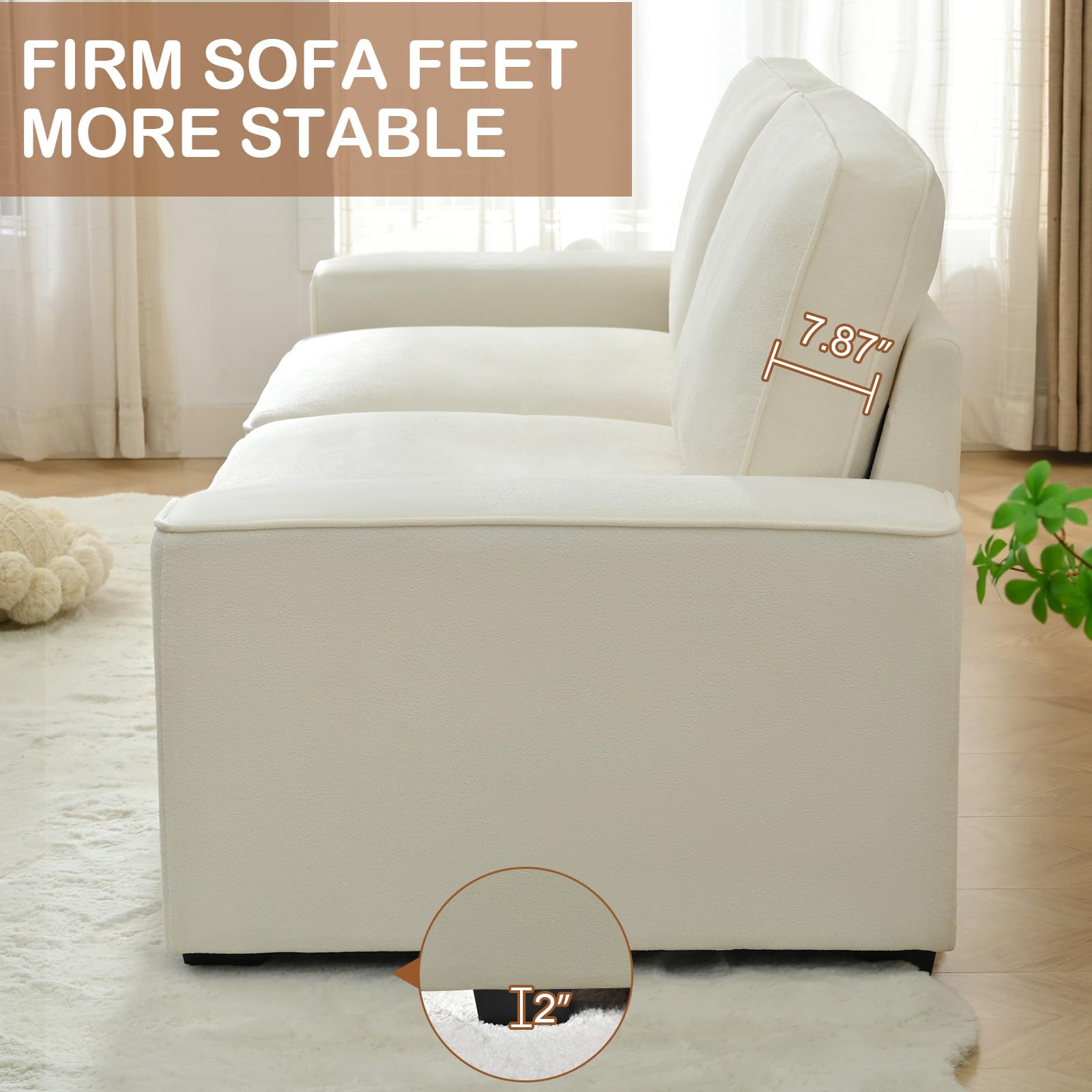HALLYBEE 71" Loveseat Sofa, 2 Seater Small Modern Sofa for Living Room, Linen Sofa with Removable Cushion Cover Wide Square Armrest, Comfy Couches for Living Room Bedroom Office White
