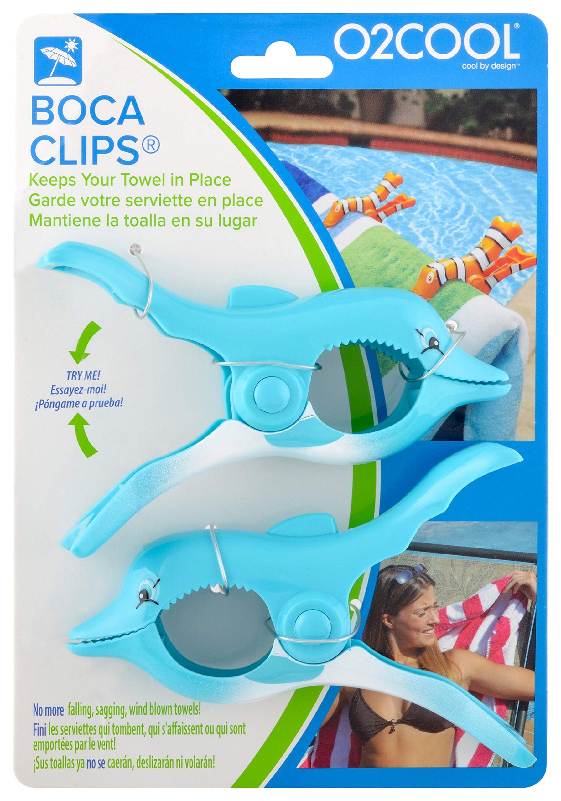O2COOL Dolphin BocaClips, Beach Towel Holders, Clips, Set of Two, Beach, Patio or Pool Accessories, Portable Towel Clips, Chip Clips, Secure Clips, Assorted Styles (BCP080E006000)